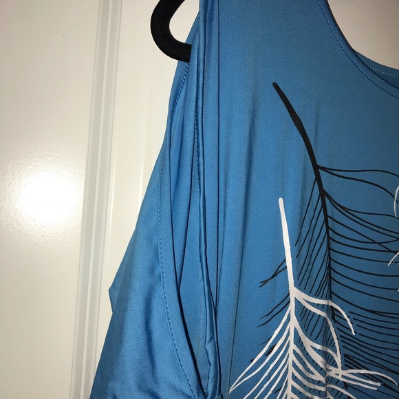 Tops | Nwt Light Blue Peacock Feather Cold Shoulder Top | Poshmark